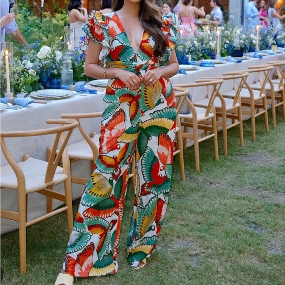 FARM Rio | Pants & Jumpsuits | Farm Rio Ruffle Sleeve Linen Jumpsuit ...